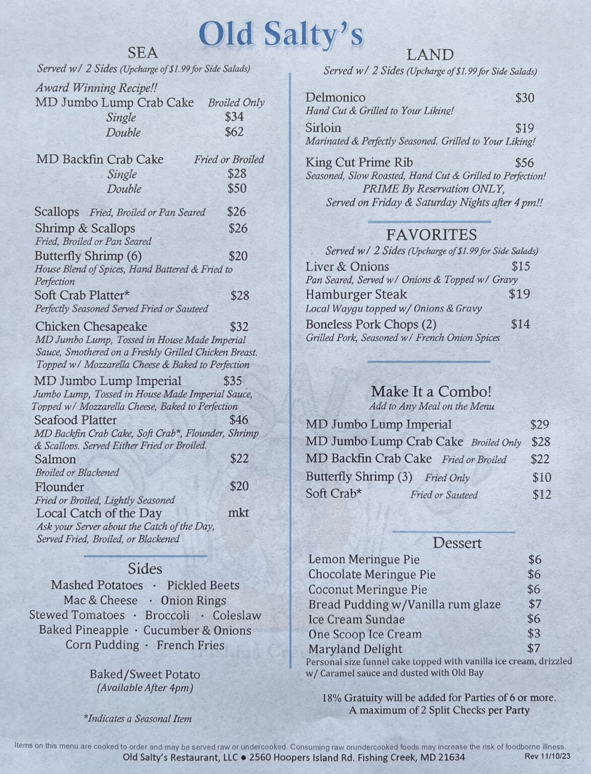 Menu – Old Salty's